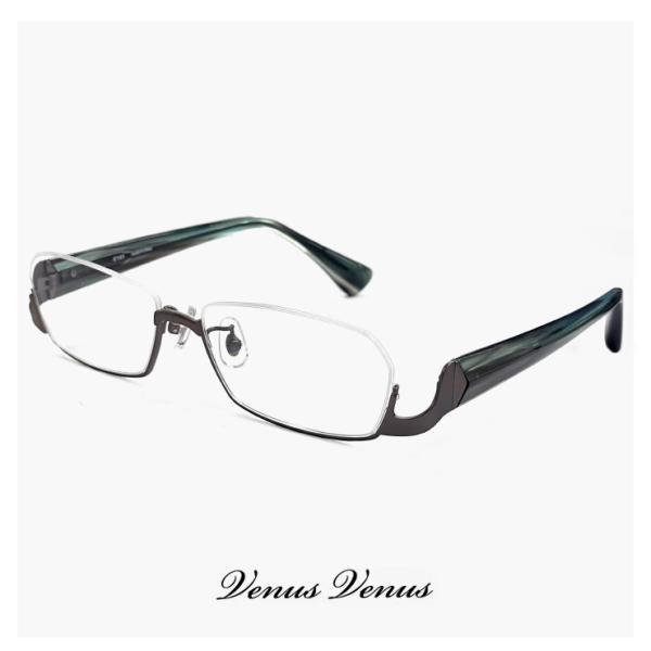 【商品名】メガネ 2483-8 メンズ レディース ユニセックス モデル 眼鏡 アンダーリム ナイロール フレーム おしゃれ おすすめ venus×2 青色 ブルー【付属】ケース、クロス【カラー】マットグレー × クリアグレーターコイズ【サ...