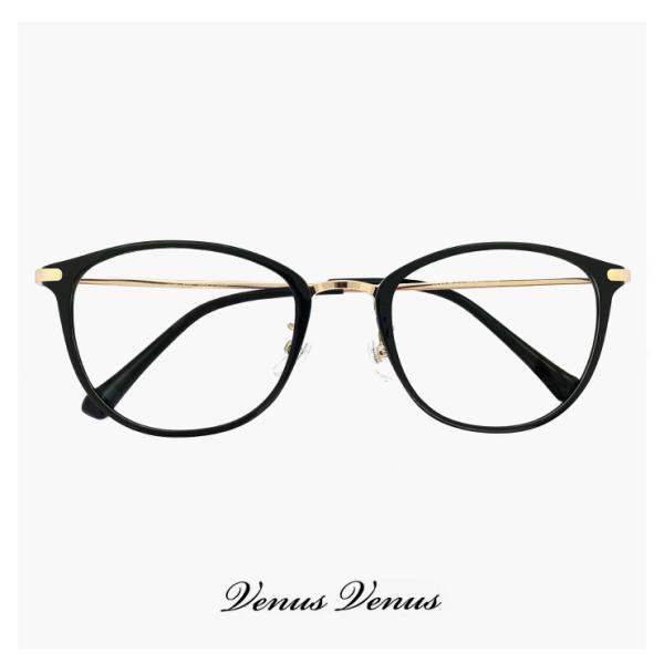 【商品名】メガネ 9611-c1 レディース メンズ ユニセックス モデル 眼鏡 ウェリントン型 おしゃれ 黒縁 黒ぶち ブラック ゴールド カラー フレーム おすすめ UVカット venus×2【付属】ケース、クロス【カラー】ブラック ×...