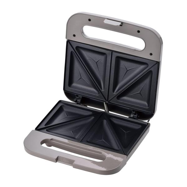 おやつやランチにホットサンドご家庭で手軽に調理できる電気タイプのホットサンドメーカー。ホットサンドが一度に4個作れます材質 本体ケース：フェノール樹脂、ストッパー：ポリプロピレン、プレート：アルミダイカスト合金商品サイズ 約235×236×...