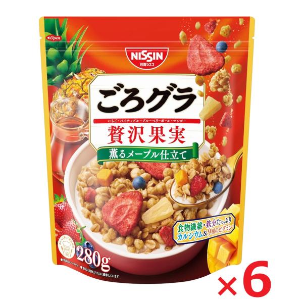 「ごろグラ 贅沢果実 280g」は、贅沢なごろっと果実と多彩な食感が楽しめるグラノーラです。果肉ジューシーなマンゴーをはじめ、大きめスライスいちご、粒いちご、パイナップル、ブルーベリーボールなど、豊富な具材が入っています。食物繊維・鉄分たっ...