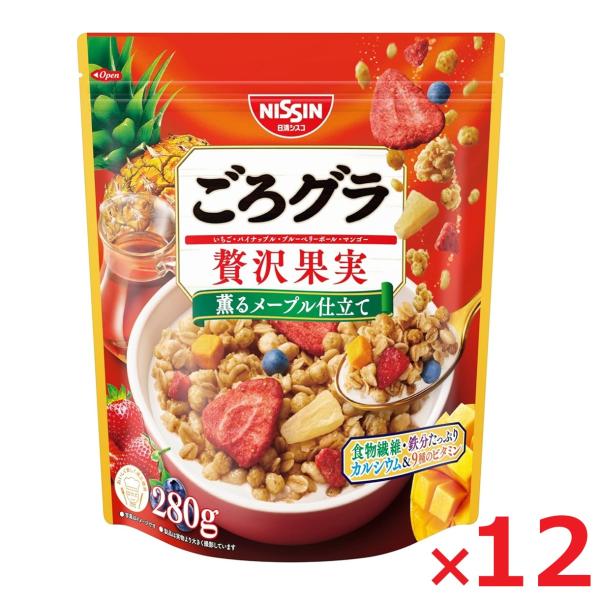 「ごろグラ 贅沢果実 280g」は、贅沢なごろっと果実と多彩な食感が楽しめるグラノーラです。果肉ジューシーなマンゴーをはじめ、大きめスライスいちご、粒いちご、パイナップル、ブルーベリーボールなど、豊富な具材が入っています。食物繊維・鉄分たっ...