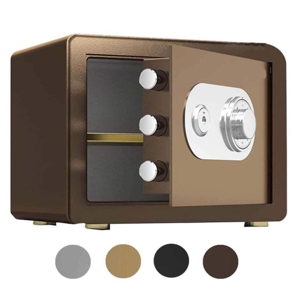 ●安全盗難防犯金庫:4色金庫 白、黒、茶色、金、キー+ダイヤル二重保険、外形寸法30x38x30cm（高さ幅奥行き）、29x37x24cm（高さ幅奥行き）。輸入レーザーカット、ロック時のドアパネルと盤体の隙間が非常に小さく、ピッカーなどの工...