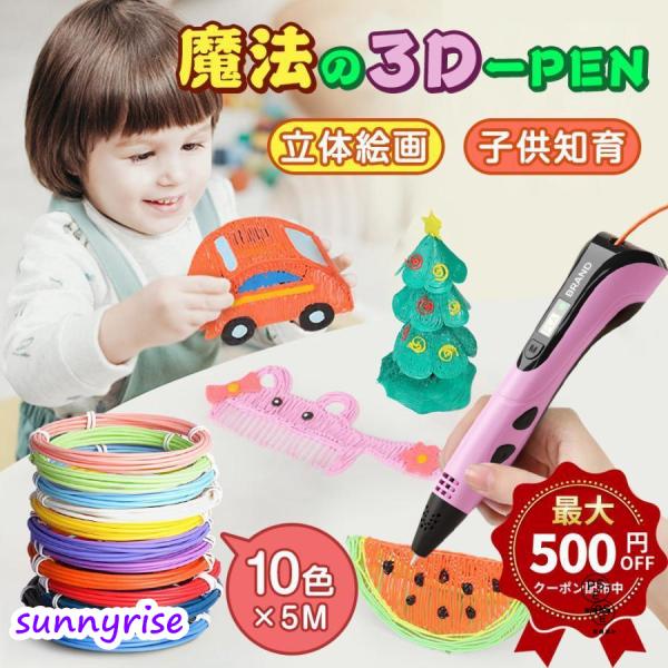 【品名】：3Dペン【本体仕樣】   サイズ:約18×4cm×4cm  カラー:ピンク/ブルー/ホワイト  重量:約50ｇ【パッケージ内容】1.本体(ペン)2.フィラメント（5M×5カラー）3.充電ケーブル4.説明書(日本語版)【使用手順】1...