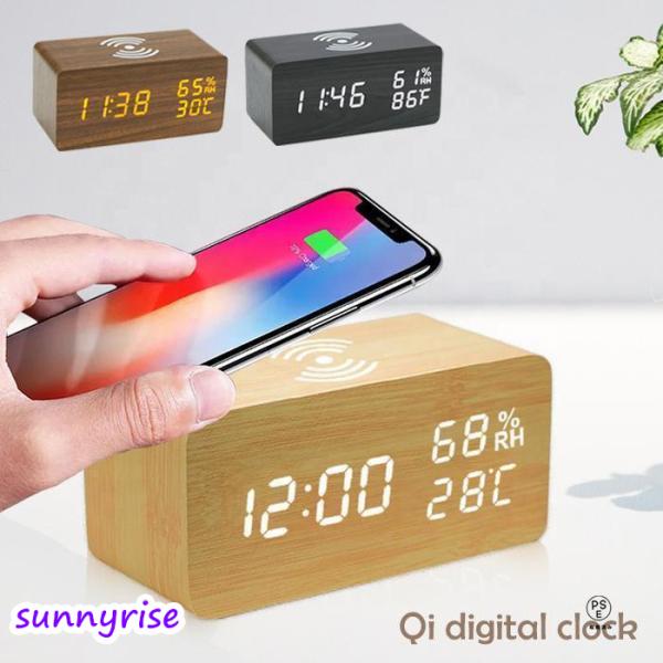 木目調×LEDのシンプルなデザインに多機能搭載の目覚まし時計。・Qi対応機器のワイヤレス充電機能、・音を感知してディスプレイ点灯する省エネモード、・3つのアラームと平日のみ設定有のアラーム機能、・一目で分かる温度＆湿度表示付き、・ディスプレ...