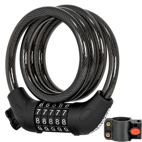 特徴：5桁ダイヤル式, 暗証番号変更可能, 防水性, ロックホルダー付属, 錆びにくい寸法：120 x 13 x 14cm取付可能サイズ：直径3cm前後素材：ABS, 亜鉛, ワイヤーロープ, ポリ塩化ビニル保証期間：到着後3ヶ月(初期不良...