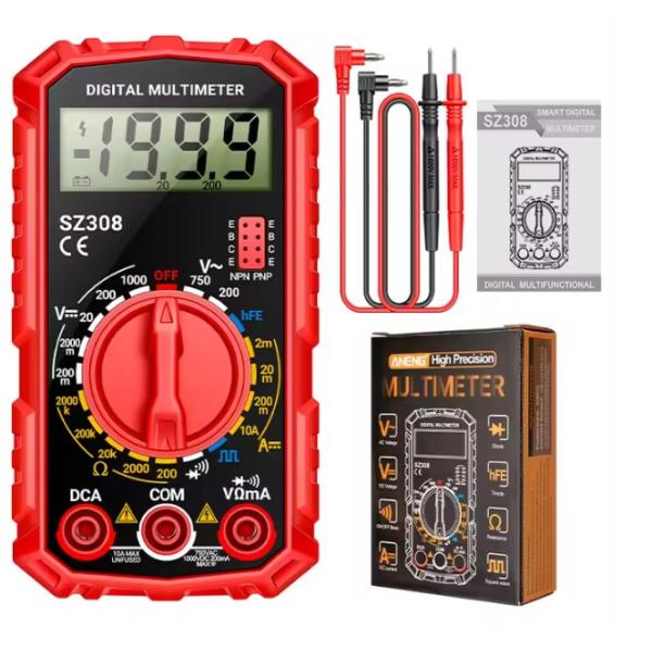 デジタルテスター本体色　赤※006P 9V角電池使用(別売)DC電圧、AC電圧、抵抗接続および静電容量を測定できます。同封品リスト:1 * デジタルマルチメータ1 * テストリード1 * 英語ユーザーマニュアル