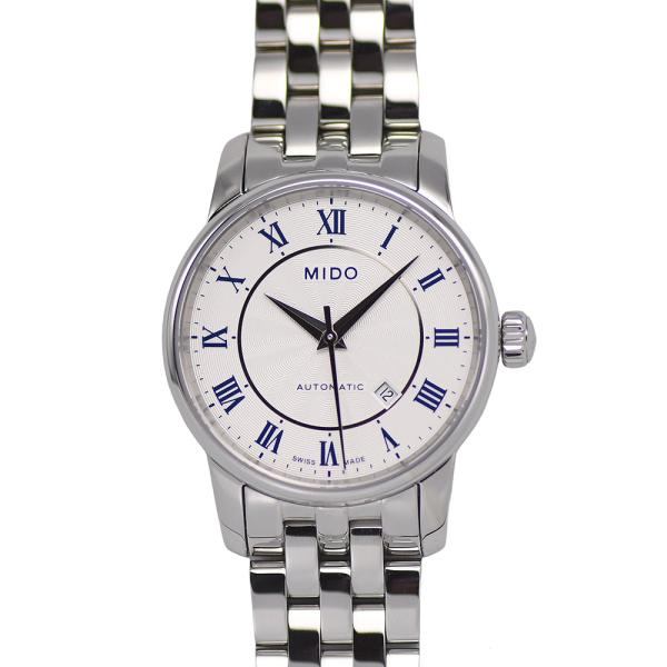 商品名：MIDO　Baroncelli型番：M7600.4.21.1素材：ステンレススチール／サファイアガラスムーブメント：自動巻　振動数 28800振動　片振り 0.3ms　平均日差 +15秒防水性能：日常生活防水文字盤色：シルバー仕様：...