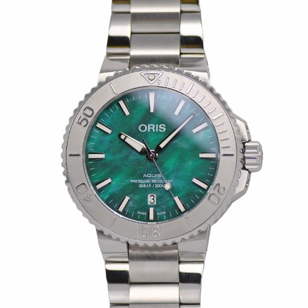 商品名：ORIS　Aquis Date Bracr Net型番：733 7730 4137-07 8 24 05PEB素材：ステンレススチール／サファイアガラスムーブメント：自動巻　振動数 28800振動　片振り 0.0ms　平均日差 +1...