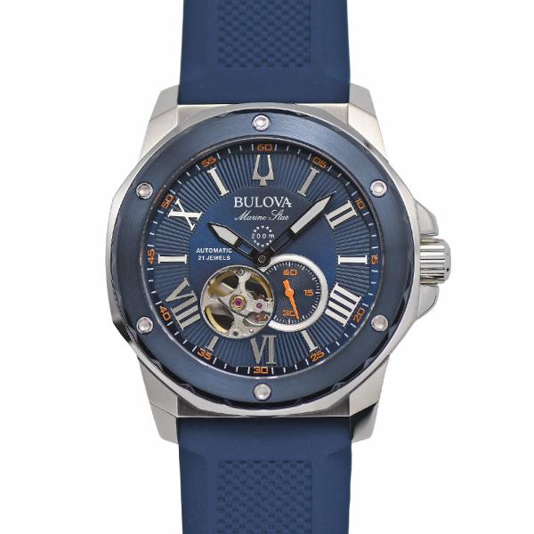 商品名：BULOVA　Marine Star型番：98A303素材：ステンレススチール／ミネラルガラス／シリコンラバームーブメント：自動巻　振動数 21600振動　片振り 0.0ms　平均日差 +10秒防水性能：20気圧／200m防水文字盤...