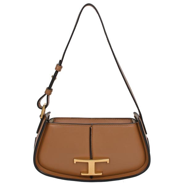 商品名：TOD'S　Tタイムレス ハンドバッグ　ミニ ショルダーバッグ 肩掛け型番：XBWTSAX0000素材：レザーカラー：ブラウン/ゴールド金具仕様：【開閉】ファスナー式【内部】ポケット×1サイズ：約W22.0cm×H11.5cm×D6...