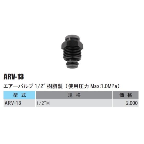 エアーバルブ1/2" 樹脂製（使用圧力Max:1.0MPa）ARV-13　　1/2"M