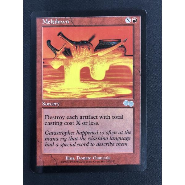 〇Magic: The Gathering【 ウルザズ・サーガ 】収録●レアリティ:レア●カード名：溶融/Meltdown点数で見たマナ・コストがＸ以下のすべてのアーティファクトを破壊する。※当店のカードはリユース/中古品です。全てのシング...