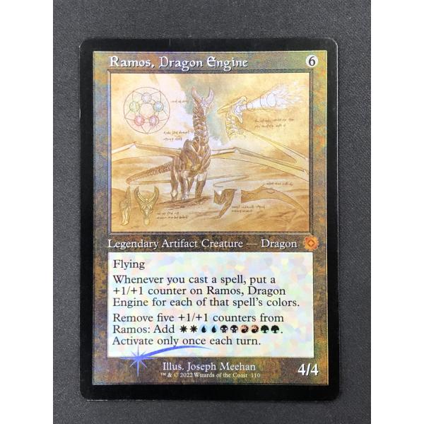 〇Magic: The Gathering【兄弟戦争】●カード名：ドラゴン・エンジン、レイモス/Ramos, Dragon Engine飛行あなたが呪文を１つ唱えるたび、ドラゴン・エンジン、レイモスの上に+1/+1カウンターを、その呪文の色...