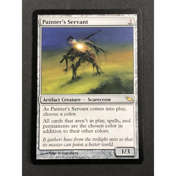 〇Magic: The Gathering【シャドウムーア】収録●レアリティ:レア●カード名：絵描きの召使い/Painter's Servant絵描きの召使いが戦場に出るに際し、色を１色選ぶ。戦場に出ていないすべてのカード、呪文、パーマネン...