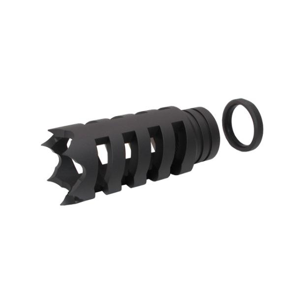 This 6061 aluminium muzzle brake is made by precision CNC machines, and has matt black hardcoat-anodized finishing.  It ...
