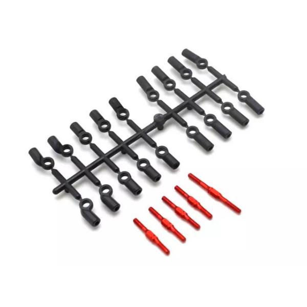 FAZER D2用オプションパーツ。レディセット標準のステアリングタイロッド、サーボロッド、リヤアッパーロッドは樹脂の一体型。本製品を取り付けることでこれらのロッドを調整式に変更。ターンバックルの一方は正ネジでもう一方が逆ネジの構造なので車...