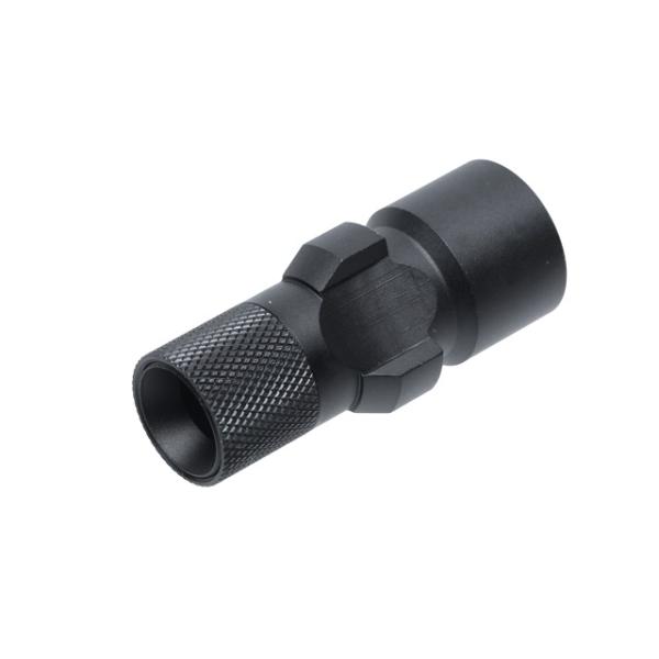 C.A.T. Versatile-8 SMGに標準装備されているフラッシュハイダー。14mm逆ネジ仕様となっており、C.A.T.以外にも各社製エアソフトガンに対応します。また、3-Lug仕様となっており社外のMP5用サプレッサーが装着可能で...