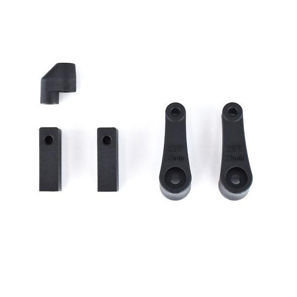 RDX用スペアパーツ【RDX】用 樹脂製 サーボマウントとサーボホーンのセットです。グラスを配合した高剛性な樹脂を採用することで、たわみに強くサーボの力を余すことなく発揮します。セットにはサーボマウント（２個）、23T（サンワ / KO用）...