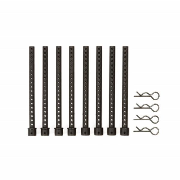 低いボディを取り付けるために切り取ったボディマウントを、スナップピン１本で簡単に延長可能。φ5.5mm、φ6mmに対応します。7mmスナップピン4本付き。【適応車種・パーツ】汎用パーツ