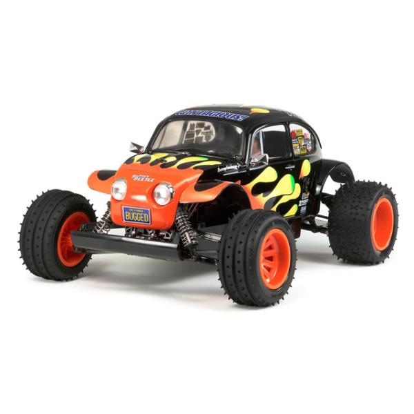 【 オフロードが似合うカスタム・ビートル 】　砂漠を舞台にしたオフロードレースに参戦する「バハバグ」と呼ばれるフォルクスワーゲン・ビートルのカスタムボディと大径タイヤが迫力の電動ラジオコントロールカー組み立てキットです。軽量で強度の高いバス...