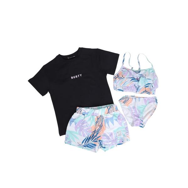 ラスティ RUSTY ヴィクトリア ビクトリア サーフ&amp;スノー Victoria Surf&amp;Snow リゾート水着 セパレーツ水着 セパレート Tシャツ 半袖 ロゴTシャツ ビキニ タンキニ ショートパンツ ボタニカル柄 黒...