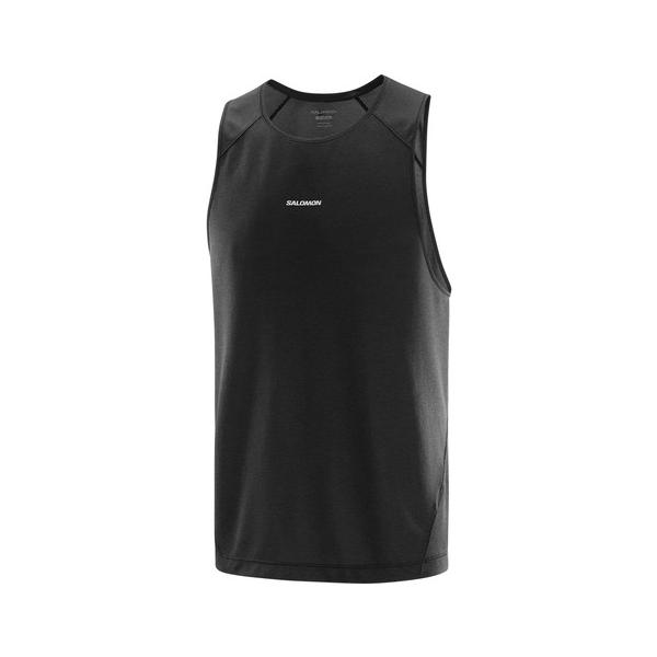サロモン SALOMON スーパースポーツゼビオ ゼビオ Super Sports XEBIO ランニング ランニングシャツ Men's Mens メンズ めんず 男性 黒 ブラック タンクトップ ワンポイント 通気性 速乾 ストレッチ素材...