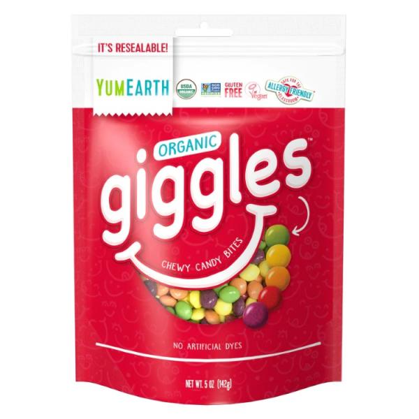 アレルギーに配慮したオーガニックの Giggles をぜひご賞味ください。フルーティーで噛みごたえのあるキャンディバイトには、グレープ、ストロベリー、レモン、オレンジ、グリーンアップルの 5 種類のフルーティーなフレーバーがあります。