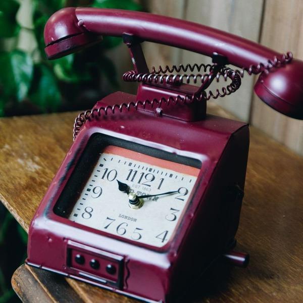 【商品名】 ヴィンテージモチーフクロック telephone（テレフォン） レッド  [ EF-CL12RD ]