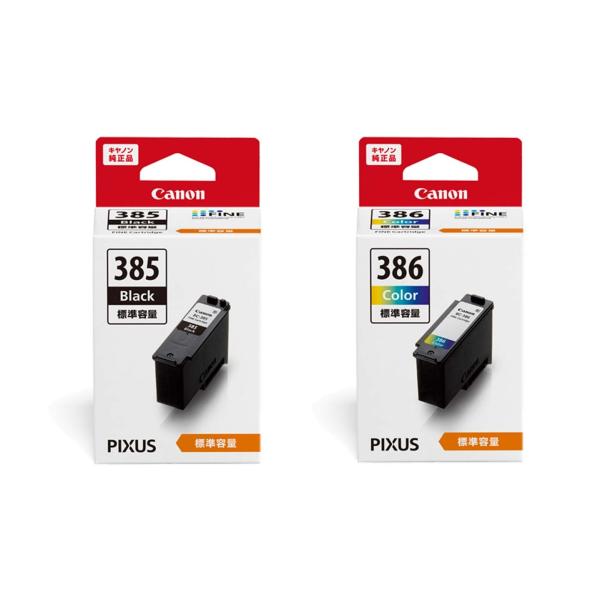 CANON　純正品BC-385　ブラック　JAN：　4549292223286　商品コード：　6201C001BC-386　3色カラー　標準容量　JAN：　4549292223309　商品コード：　6223C001各1個　計2個セット対応機...