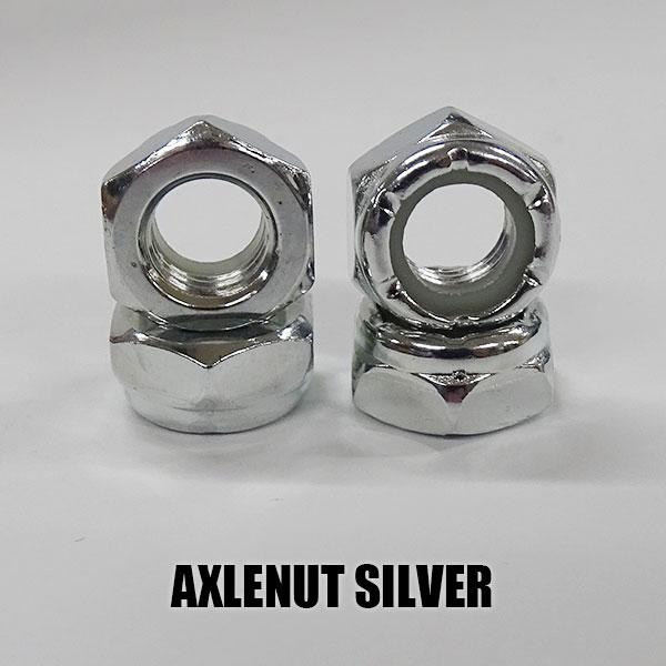 【AXLE NUTS/アクセル ナット】HIGH END/ハイエンド　(SILVER)4個1セット＝スケートボード一台分入っています。アクセルナットはトラックにウィールを取り付けるために必要なパーツです。劣化や無くした時の交換用です。ハイエ...