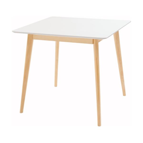 どんなインテリアにも合わせやすい、シンプルなスクエアテーブル。省スペース向けのサイズながら、2人使いでもゆったりと食事ができる80角サイズです。カラー：ホワイトサイズ：W80×D80×H72スペック：合成樹脂化粧繊維板 天然木(パイン) ラ...