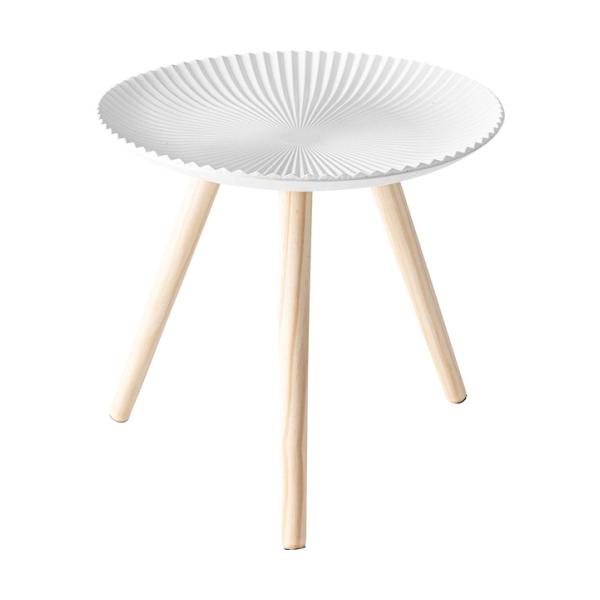 天板の模様が美しいトレーテーブル。サイドテーブルや小物置きなど、さまざまなシーンで使えます。カラー：ホワイトサイズ：φ40×H37スペック：繊維板 天然木(パイン) ラッカー塗装原産地：中国