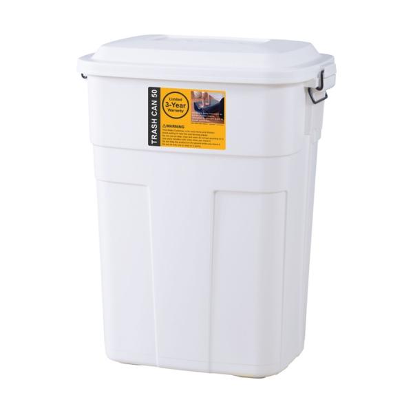ご家庭のガレージやエクステリアに馴染みやすいカラーのスクエア型ゴミ箱。大容量の50Lなので、ペットボトルや不燃ごみなどの場所をとるゴミのストックにも。カラー：ホワイトサイズ：W45.5×D32×H57.6スペック：ポリエチレン スチール原産...