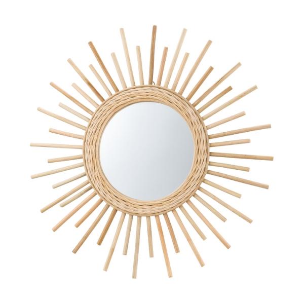 手編みならではの繊細なラタンミラーはやわらかくあたたかな印象ラタンを使用しているので軽くて取り付けもカンタンカラー：ナチュラルサイズ：W60×D3×H60スペック：ラタン ラッカー塗装 3mmミラー原産地：インドネシア※色味は天然素材の為個...