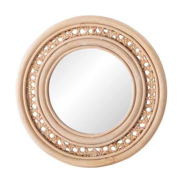 どんなインテリアにも馴染みやすいラタンのミラーは、奥行きが生まれ空間のイメージをガラッと変えてくれます。サイズ：約W26×D11.5×H23.5スペック：ラタン ラッカー塗装 ミラー ※ミラー部サイズ:Φ14cm原産地：インドネシア※天然ラ...