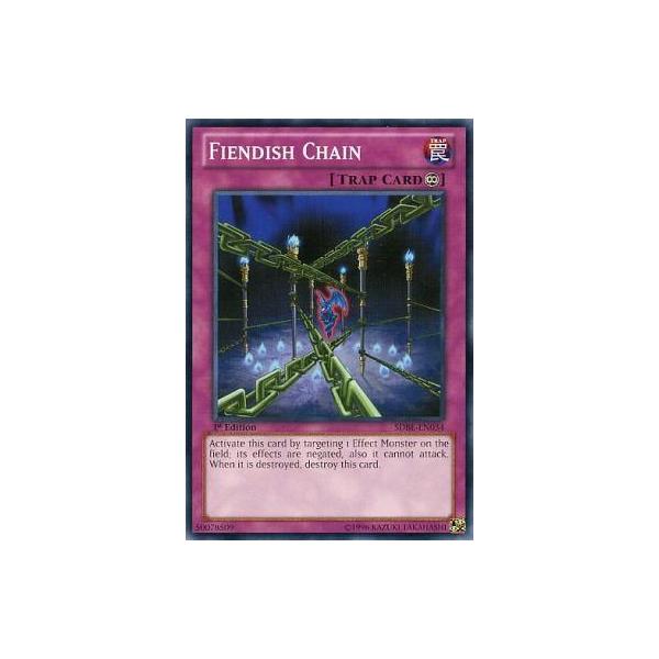 商品名：中古遊戯王 SDBE-EN034[N]：Fiendish Chain/デモンズ・チェーン遊戯王/N/罠/英語版/Structure Deck：Saga of Blue-Eyes White Dragon分類：罠/レア度：Nシリーズ：...