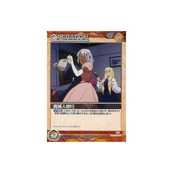 商品名：中古ガンダムウォー 01A/O BN004C[C]：貴婦人修行ガンダムウォー/C/茶/第1弾EXブースターパック「ACCEL OF NEXT AGE」分類：茶/レア度：C分類：茶/レア度：C used0130_tradingcard