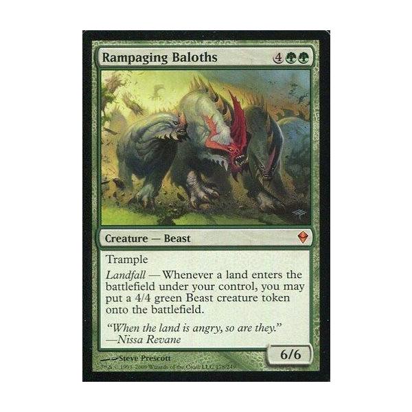 商品名：中古マジックザギャザリング 178/249[神話R]：【ZEN】Rampaging Baloths/猛り狂うベイロスマジックザギャザリング/英語版/神話R/緑/ゼンディカー分類：緑/レア度：神話Rシリーズ：ゼンディカー商品解説■「マ...