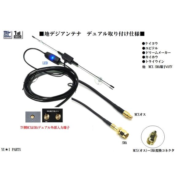 【商品説明】●海外メーカーTV やTVチューナーまたおなじみのドリームメーカー ケイヨウ カイホウ Trywinトライウィン などポータブルナビに対応するワンセグ フルセグ用地デジアンテナSMA変換コネクタ付業務品です。持ち運びが容易で配線...