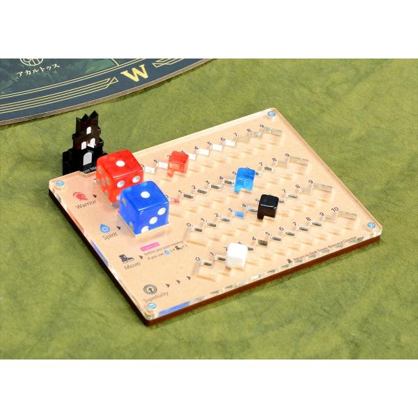 リターントゥダークタワーリソースカウンター4枚セット※ご注意：画像にあるゲーム・ダイスは付属しません。大きさオーバーレイ：縦:約88mm×横:約115mm×厚さ:約7mm※レーザー加工ですのでボード表面に焼け跡やサイドに焼けムラが付いている...