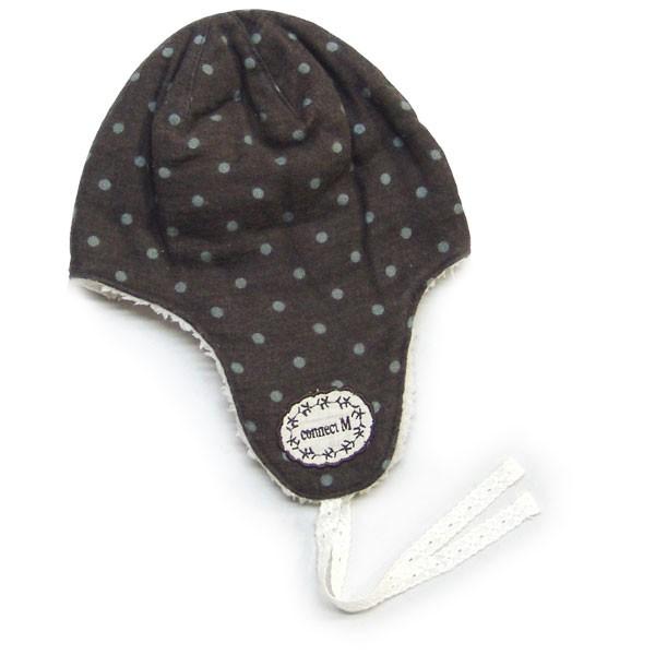 素材 水玉　綿100％ボア　ポリエステル100％裏地がボアになっていてとっても暖かい耳あて付きワッチ。いつもの洋服にプラスするだけでおしゃれ度アップ♪日本製サイズ　SSサイズ(42-44cm)