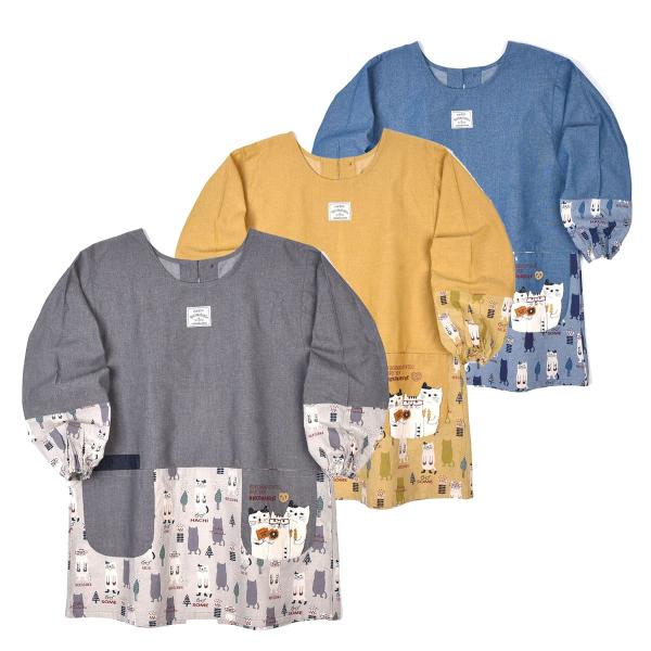 【発売日：2023年07月14日】ブランド：クスグルジャパン Kusuguru Japan品　番　：23-6505品　名　：ネコまるけ   釦リボンあきカッポウカラー　：#1/GY グレー、#2/YE イエロー、#3/BL ブルーサイズ　：...