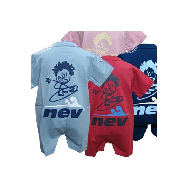 サーフィンするコミカルなキャラクターがかわいい！左胸のしっかりしたワンポイント刺繍もポイントです。出産祝い、誕生日などギフト、贈り物にもお勧め素材：綿100％サイズ(着丈/身幅),70-80(44/30.5),80-90(47.5/32)お...