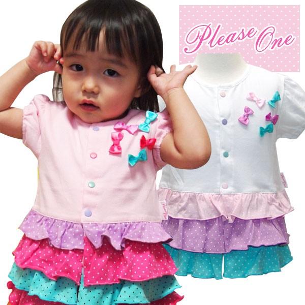 ブランド : PLEASE ONE品　名　：リボン&amp;フリル カーディガン品　番　：7221-08カラー　：ライトピンク、オフホワイト品　質　：本体/綿100％　附属/綿95％　ポリウレタン5％サイズ　：(着丈/身巾/袖丈),80(3...