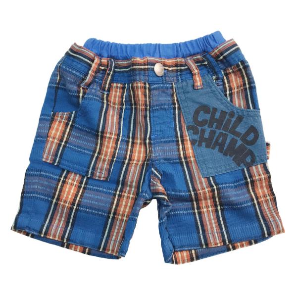 ブランド：CHILD CHAMP チャイルドチャンプ品　名　：ウエスト切替チェック ハーフパンツ品　番　：86186355カラー　：061 BL ブルー素　材　：本体　綿96% ポリウレタン4％　切替部分 綿100％特　徴　：ウエスト部分が...