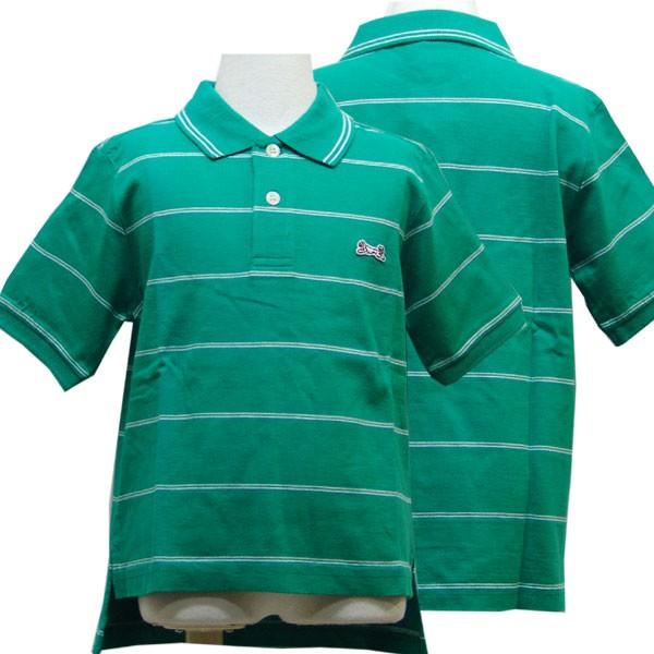 ストライプのシンプルなポロシャツです。素材：COTTON 100％サイズ(着丈/身幅/袖丈),2T(38/32/11),3T(40/35/11),4T(45/36/17)