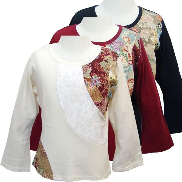 品質：身頃：綿100％　切替部分：ポリエステル100％　アンティーク風のちりめん柄にベロアをミックスしたオリエンタルなブラウス。袖のフレアが女の子らしいです。お揃いのスカートと合わせたり、パンツと合わせてもかわいいですね。サイズ(着丈/身幅...