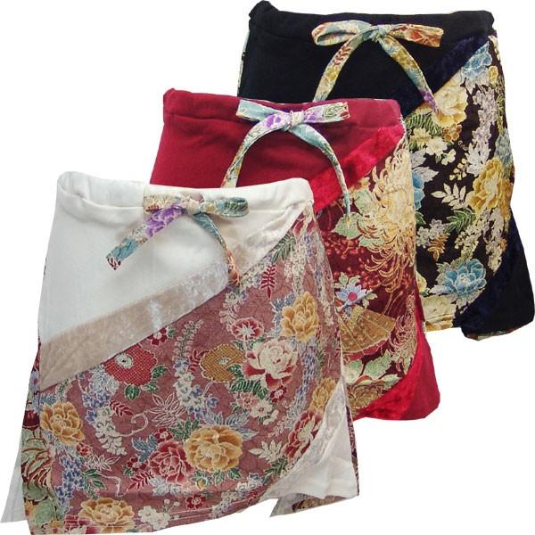 品質：身頃：綿100％　切替部分：ポリエステル100％　ちりめん柄やベロアをパッチワークし、裾をわざとイレギュラーにしたスカートは、アジアンムードたっぷり。レギンスや細めのデニムと合わせてもかわいいので春夏も大活躍してくれそうです。ウエスト...