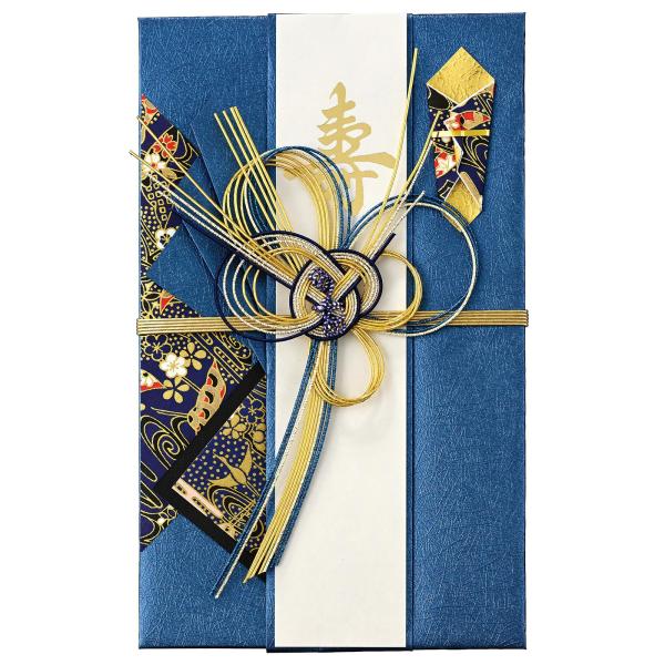 マルアイ 祝儀袋 結婚式 デザイン 和風 大金 青 1枚 キ-658B ・【サイズ】125×195mm・【短冊】寿・御結婚御祝・御祝・無地・中袋付・独特な光沢とあふれる色彩がひときわ印象深い、大判タイプの和風金封です。120×195mmサイ...
