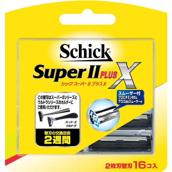 Schick(シック) シック Schick スーパーIIプラスX 2枚刃 替刃 単品 イエロー 16個 (x 1) ・2枚刃で、より深く剃り上げる・プロビタミンB5・アロエ配合。水に溶けるスムーザー・内容量:16個・商品サイズ(幅×奥行×...